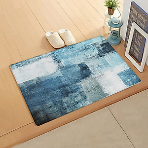 Abstract Blue Gray Rectangular Door Mat Indoor Doormat Bath Rugs Non Slip, Washable Cover Floor Rug Absorbent Carpets Floor Mat Home Decor for Kitchen Oil Painting Style Geometric Pattern (16x24)