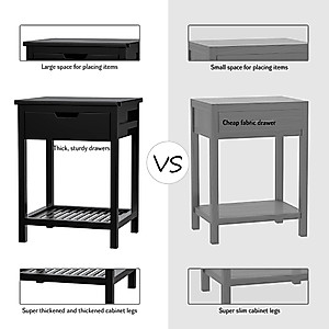 WTZ Nightstand, End Table, Bamboo Night Stand Bedside Table, Side Table with Drawer for Bedroom, Living Room, Lounge, Space Saving, Easy Assembly, NS-538 Black (1, Black)