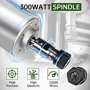 RATTMMOTOR CNC Spindle Motor 300W ER11 Air Cooled Spindle Motor 52mm 12-48V DC 12000RPM for CNC Router