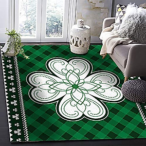 Area Rugs 2 x 3 Feet for Living Room Carpets St. Patrick's Day White Four-Leaf Clover on Green Buffalo Plaid Machine Washable Non-Slip Floor Mat for Indoor Bedroom Farmhouse Home Decor