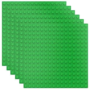6 Pack Large Building Brick Baseboard in Green, 10 x 10 Inch Baseplates Compatible with DUPLO,MEGA, Baseplate for DIY Play Table or Wall