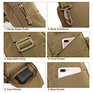 BraveHawk OUTDOORS Tactical Sling Crossbody Bag, 800D Military Nylon Oxford Utility EDC Chest Pack Shoulder Daypack Organizer