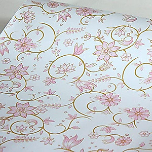 SimpleLife4U Pink Floral Self-Adhesive Shelf Liner Removable Tabletop Protect Paper Decorative Workspace Organizers Photo Storage Box 17.7 Inch by 9.8 Feet