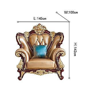 DEKIST Single Solid Wood Sofa, European-Style Leather Red Sandalwood Oak Sofa,5D Double-Sided Carved Luxury Villa Sofa, Suitable for Living Room, Villa, Indoor, Club, Apart