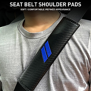 REMOCH for Challenger Seat Belt Covers for Charger Seat Belt Pads for Dodge Accessories Durango Journey Car Seatbelt Covers Leather Seatbelt Shoulder Strap Cushion (2 Pcs, Blue Stitches)