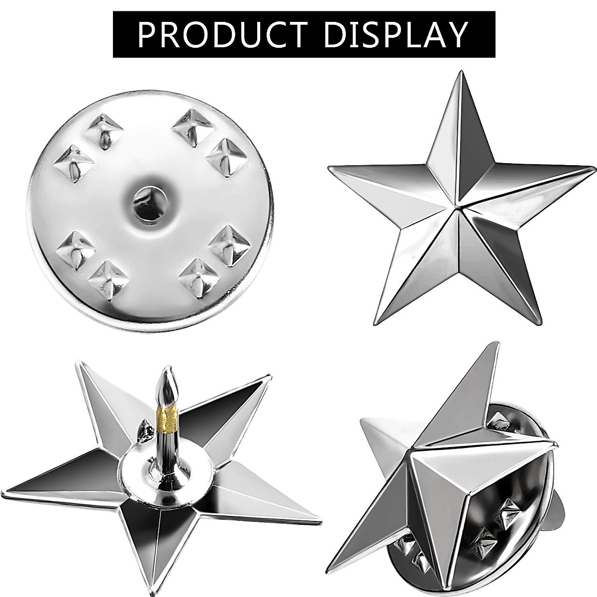 10 Pieces Star Badge Lapel Pin for 4th of July Memorial Day Veterans Day Party Independence Day Celebration Labor Day Theme Party Costume Decorations (Silver)