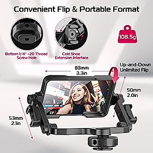ULANZI Selfie Mirror Kit for Smartphone, Phone Holder with Cold Shoe & Flip Mirror, Video Live Streaming Camera Vlogging Accessories, Applicable for iPhone 14 13 12 X Pro Max Rig Sony Canon DSLR