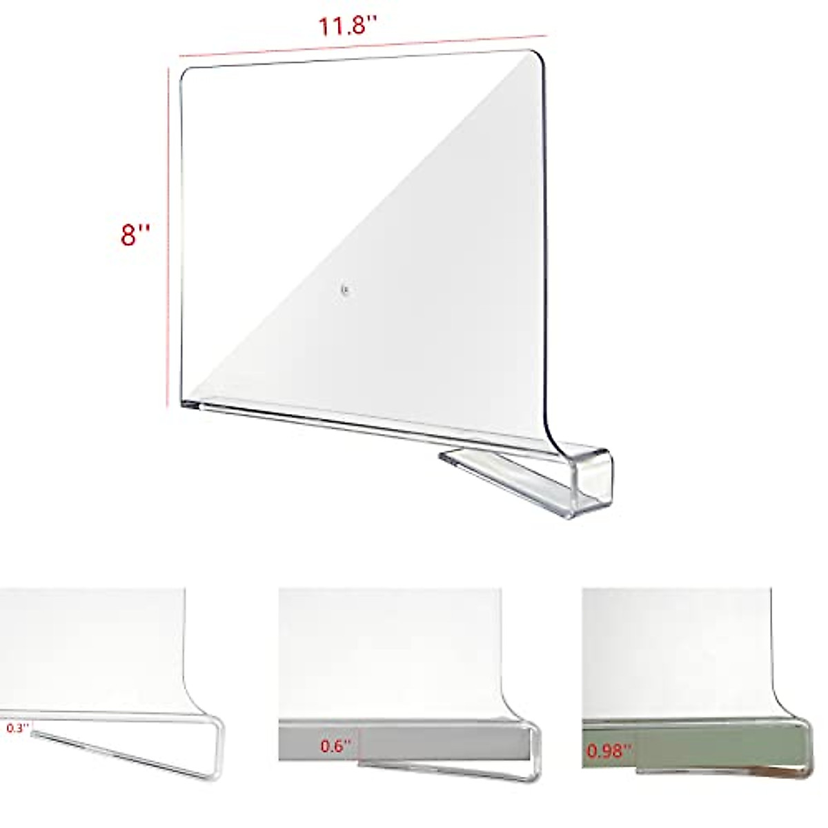 2PCS Acrylic Clear Shelf Dividers, Closet Dividers for Shelves, Shelf Separators in Closet, Wood Shelf Organizer for Closet, Bedroom, Kitchen and Office