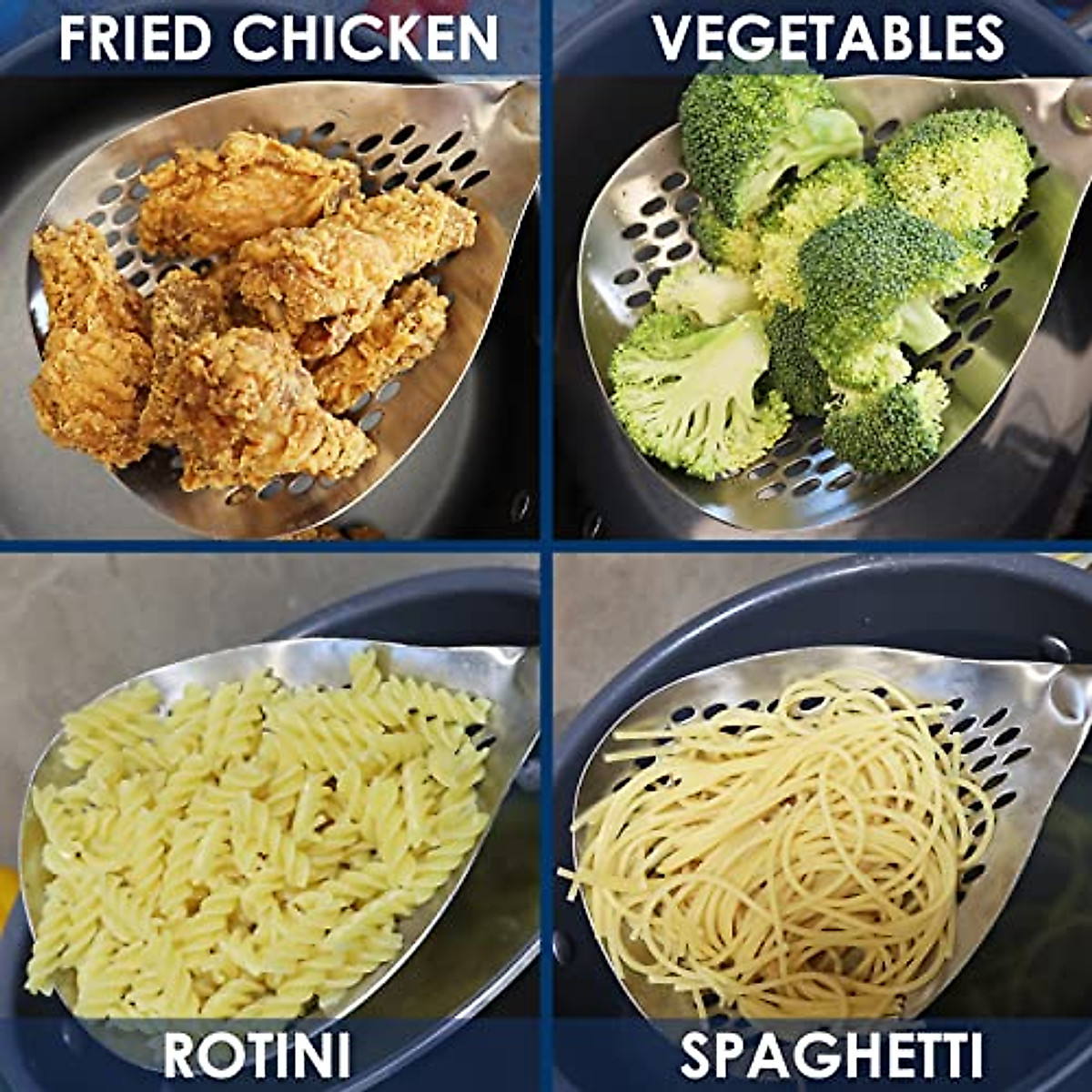 KAYCROWN Skimmer Slotted Spoon, 304 Stainless Steel Skimmer Ladle Skimmer Spoon Spider Strainer for Cooking and Frying, Pasta Strainer Spoon Frying Spoon Kitchen Cooking Colander Spoon