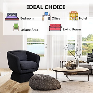 Vliekcy Swivel Accent Chair, Modern Curved Back Accent Sofa with Pillow, 360 Degree Swivel Single Sofa Armchair for Home Living Room Bedroom Office - Black