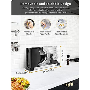 Meat Slicer for home, CWIIM Electric Deli Food Slicer & meat cutter with Removable Stainless Steel Blade+Pusher and 0-18mm Adjustable Thickness for Meat, Cheese, Bread, Fruit.