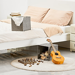 Vagusicc Wicker Basket, Set of 2 Hand-Woven Wicker Storage Basket, Foldable 11 inch Cube Storage Bins, Storage Baskets for Organizing Shelves, Closet Organizers and Storage Bins, Gray (11″×11″×11″)