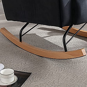 DM Furniture Velvet Rocking Chair Upholstered Nursery Glider Rocker for Baby Comfy Nursing Armchair Side Accent Chair for Living Room Bedroom, Black