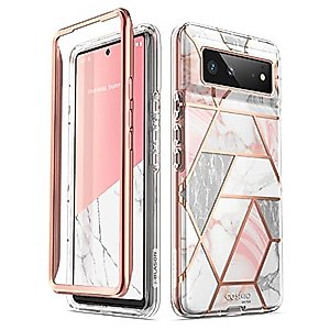 i-Blason Cosmo Series Case for Google Pixel 6 (2021), Slim Full-Body Stylish Protective Case Without Built-in Screen Protector (Marble) Pink