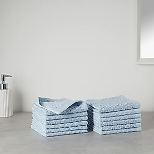 Amazon Basics Odor Resistant Textured Wash Cloth, 12 x 12 Inches - 12-Pack, Light Blue