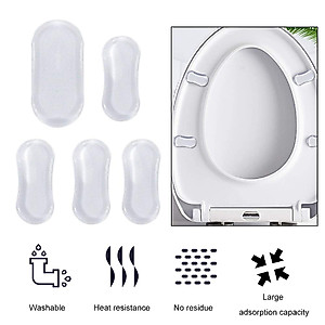 Denpetec Toilet Seat Bumper Replacement Kit for Bidet, Universal and Strong Adhesive, 5 Pieces Clear Toilet Seat Bumpers Pads for Use with Bidets Stick On for Home and Hotel