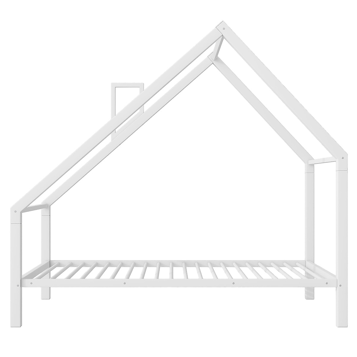 Bellemave Twin House Bed for Kids, Kids Twin Bed, Twin Bed for Girls/Boys, Montessori Bed for Kids with Roof, Metal House Bed for Kids, White