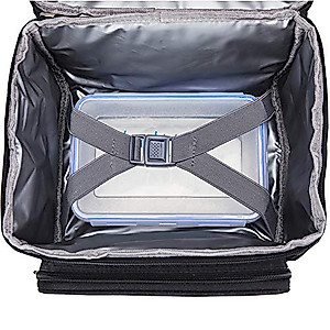 Dual Compartment lunch bag with Shoulder Strap Leakproof Insulated Cooler Bag Tote with Lunchbox Belt for Men Women Adults Work (Black)