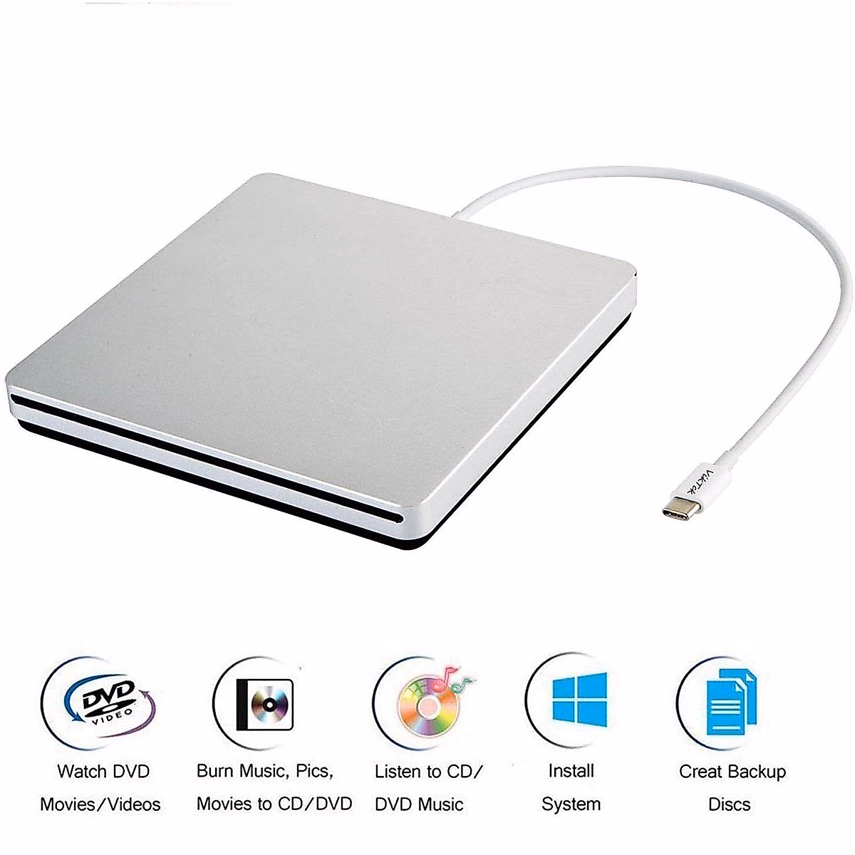 USB-C Superdrive External DVD/CD Reader and DVD/CD Burner for Apple-MacBook Air/Pro/iMac/Mini/MacBook Pro/ASUS/ASUS/DELL Latitude with USB-C Port Plug and Play(Silver)