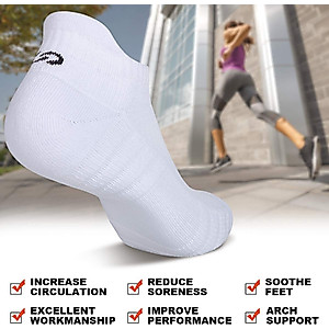 Lapulas Athletic Ankle Socks, Low Cut Cushioned Anti-Blister Running Tab Sports Socks for Men and Women 6Pairs (White, M)