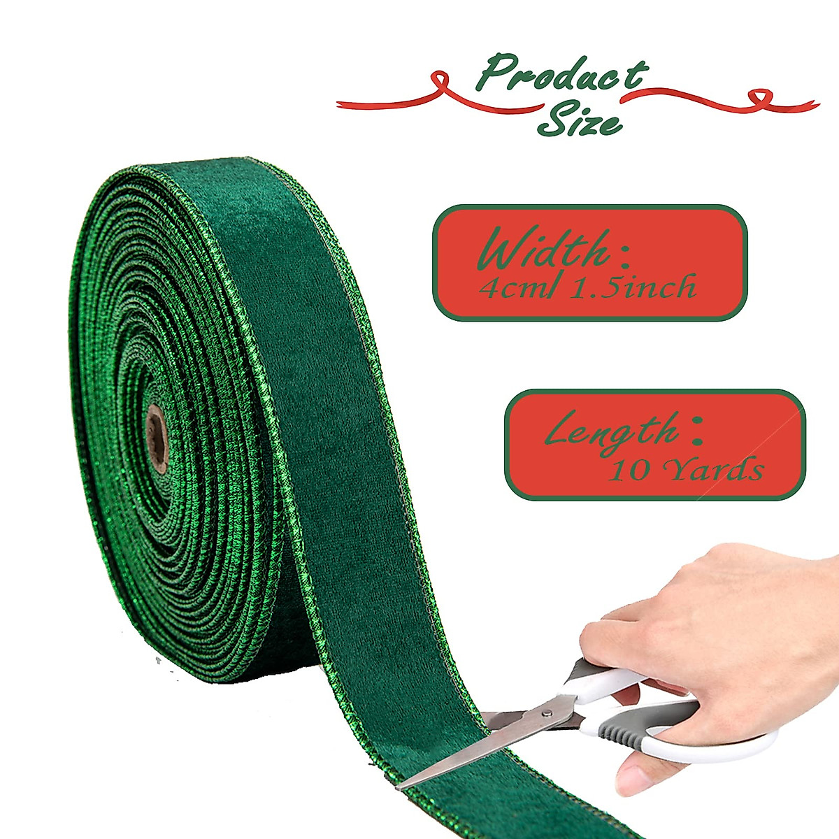 1.5Inch X 10 Yards Christmas Velvet Ribbon,1.5" Wide Wired Ribbon for Christmas Crafts Decoration, Wrapping (Green, 1.5"-10 Yard)