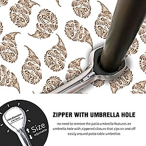 Lirduipu Brown Paisley Pattern Round Outdoor Tablecloth,Round Table Cloth Washable Water Resistance Tablecloth with Umbrella Hole Zippered,for Patio Garden Tabletop Decor(72" Round,Umber White)