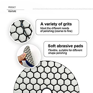 SHDIATOOL Dry Diamond Polishing Pads 4 Inch Set of 7 Pieces Plus a Rubber Backer for Granite Marble Stone