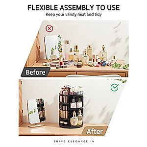 Syntus 360 Rotating Makeup Organizer, DIY Adjustable Bathroom Makeup Carousel Spinning Holder Rack, Large Capacity Cosmetics Storage Box Vanity Shelf Countertop, Fits Makeup Brushes, Lipsticks, Black