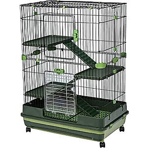 Origeture 4-Level 32" Metal Small Animal Cage Height Adjustable Rabbit Chinchilla Ferret Bunny Cage with Lockable Casters Grilles Slide-Out Tray for Guinea Pig Squirrel Hedgehog (Green)