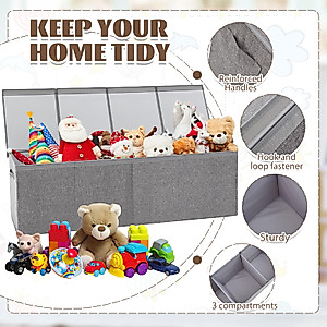 Patelai Large Toy Box Chest Collapsible Sturdy Storage Bins with Lid and Handles Christmas Toy Box Chest Storage Organizer for Playroom Bedroom Christmas Gift (Gray,49.2 x 13 x 15.7'')