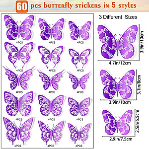 3D Butterfly Wall Decor Butterflies Wall Sticker Removable DIY Hollow PVC Butterfly Wall Decals for Kids Baby Bedroom Girls Child Teens Nursery Classroom Living Room Wedding Birthday Cake Party