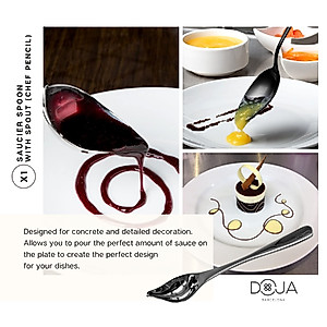 DOJA Barcelona | Chef Plating tools culinary set | BLACK | 7 Professional cooking Utensils | 3 kitchen tweezers Drawing Pencil Spoon Fish tongs Spatula Slotted spoon | Modernist cuisine food art