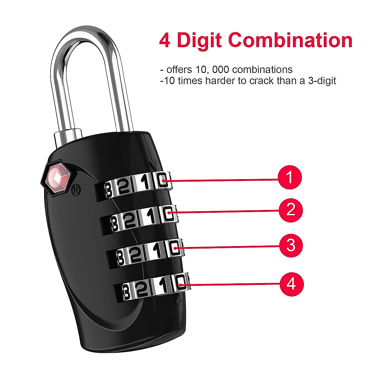 ZHEGE Luggage Locks TSA Approved, 4 Digit Small Combination Padlocks for Travel, Zipper Lock for Suitcase, Backpack, Tent, Gym Lockers, etc. (Black, 2 Pack)