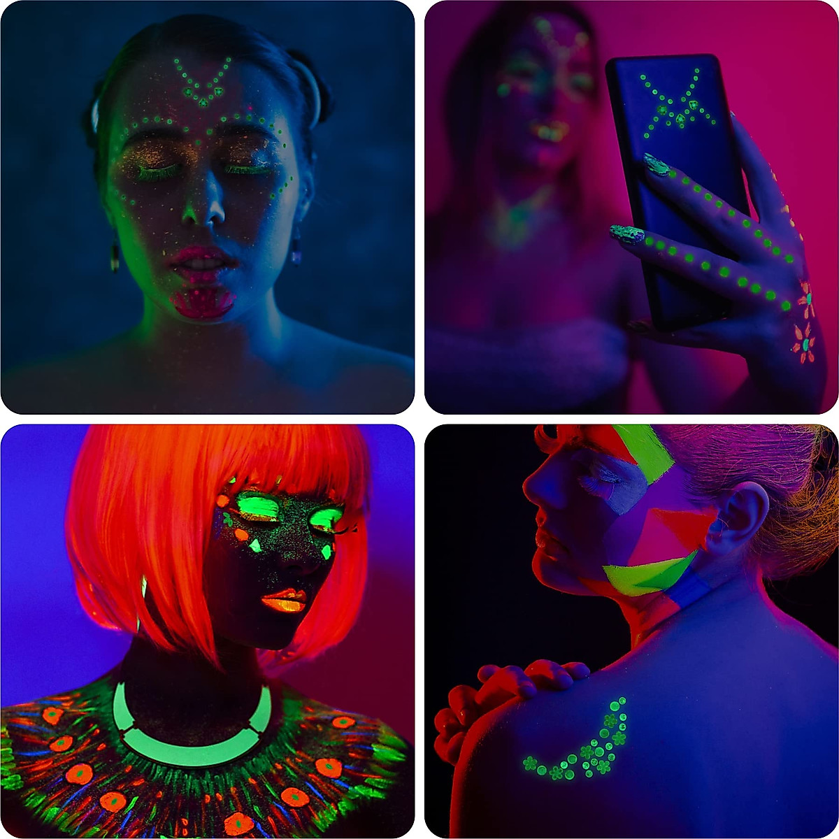 12Sets Halloween Luminous Face Gems-Noctilucent Face Jewels-Fluorescent Rhinestone Stickers Glow in the Dark for Eye Body Euphoria Makeup Jewelry Carnival Halloween Rave Festival Accessory