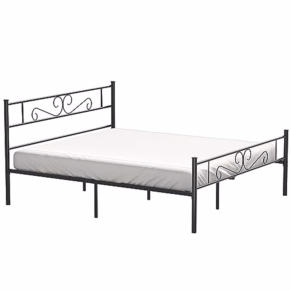 VECELO Queen Size Bed Frame with Headboard, 14 Inch Metal Platform Mattress Foundation, No Boxing Spring Needed, Squeak Resistant, Easy Assembly, Black