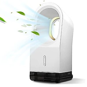Qinmay Bladeless air-conditioning fan, portable USB charging, desktop three-in-one night light summer fan humidifier cooler, suitable for home bedroom office outdoor (white)