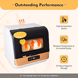 WenDissy Mini Portable Countertop Dishwasher, Compact Dishwasher with 3 Washing Programs, 360° Rotating, Dishwasher Automatic Dish Washing Machine For Dorm, RV, Apartment (Gold)