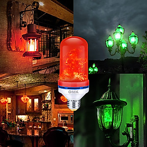 OMK - LED Christmas Decorations Flame Effect Light Bulbs - Upgraded 4 Modes Two-Tone Fire Simulated Lamps - Holiday/Christmas Gifts/Party/Indoor/Outdoor Decoration Lights (2Pack)