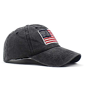 Uphily Black USA American Flag Baseball Cap, Low Profile Patriotic Dad Hat for Men or Women