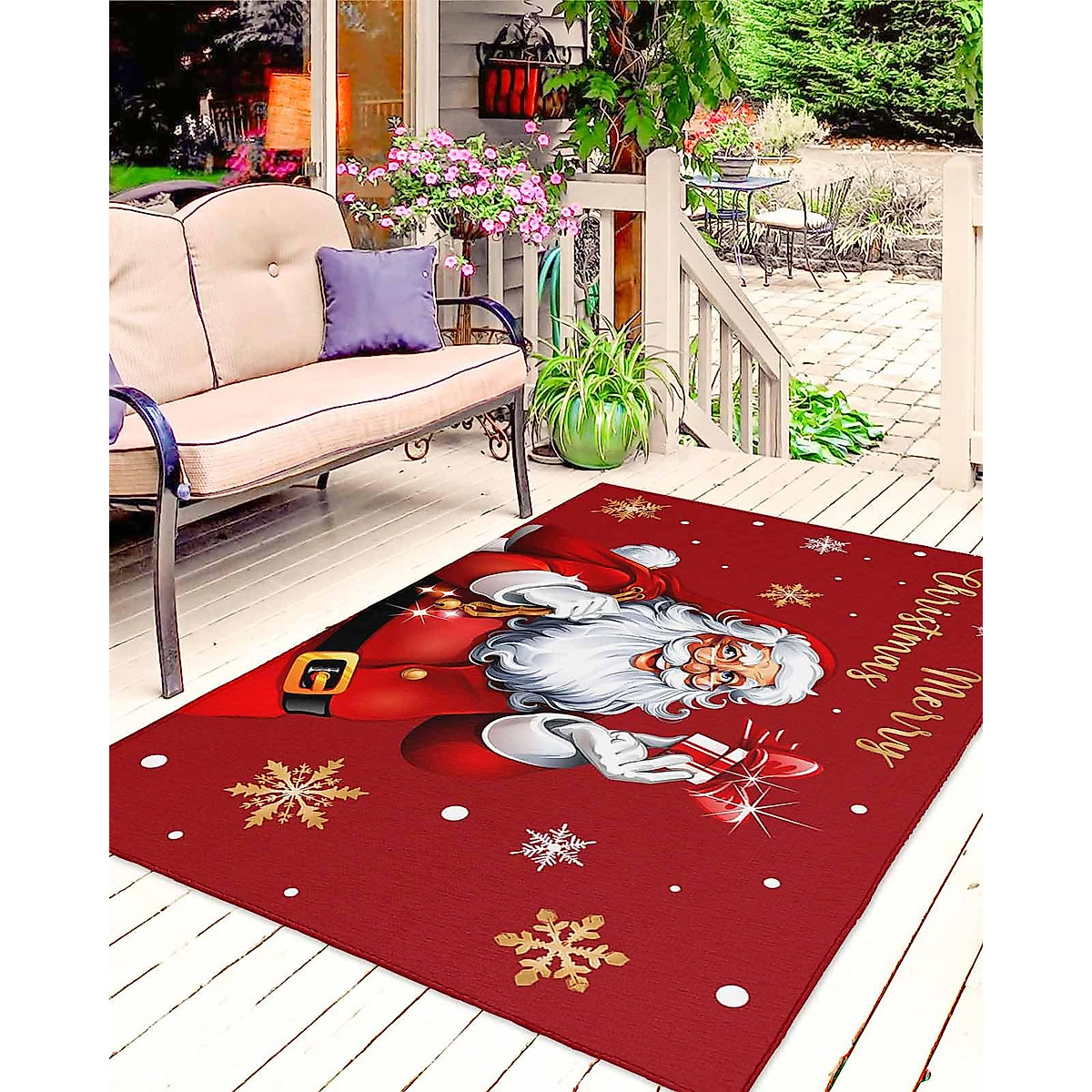 Outdoor Rug Carpet Indoor Area-Rug Christmas Santa Claus Washable High Traffic Bedroom Kitchen Mat Backyard Patio Porch Rug, 4 X 6