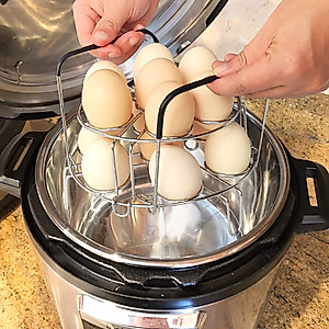 Stackable Egg Steamer Rack, BiaoGan Egg Cooking Rack with Heat Resistant Silicone Handles Compatible with Instant Pot Accessories 6,8 Quart, 14 Eggs Multipurpose Steamer Rack Trivet