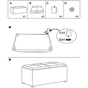 Homestripe 34Inch Contemporary Rectangle Tray Storage Ottoman in Midnight Black Footrest Stool, Footstool for The Living Room Family Room, Brown