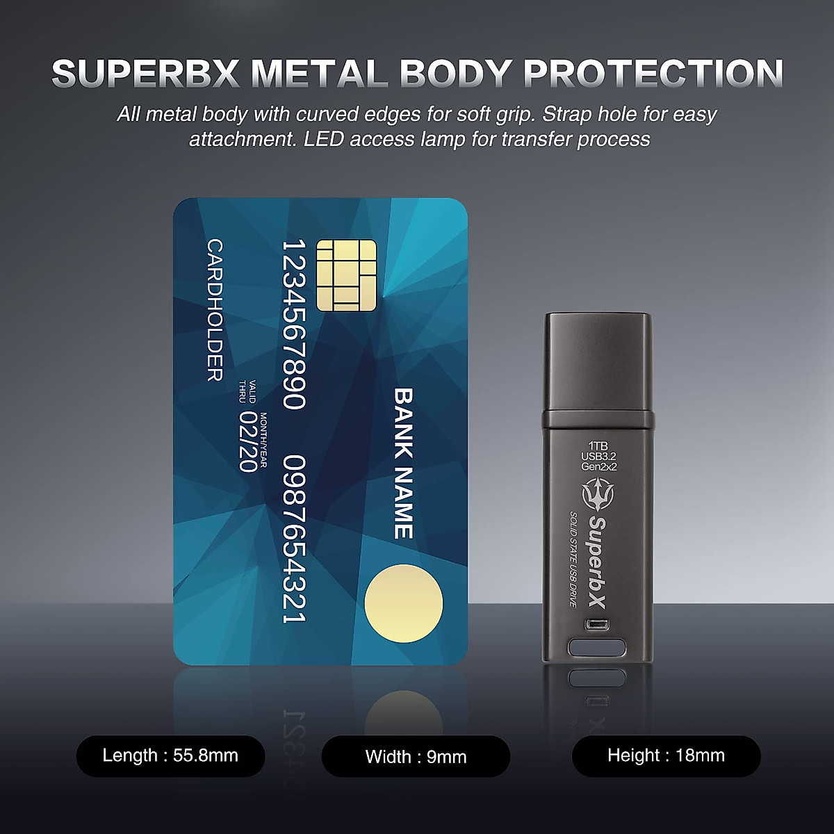 TRIDENITE Portable SSD 1TB Solid State USB Drive, USB 3.2 Gen2x2 SuperSpeed+, UASP Compatible, SuperbX Metal Body Protection. Ultra Speeds up to 1000MB/s Read, 800MB/s Write