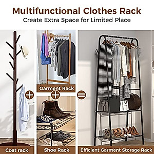 JEROAL Clothing Garment Rack, Coat Organizer Storage Shelving Unit, Entryway Storage Shelf with 2-Tier Metal Shelf, Black