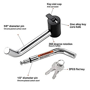 CZC AUTO Hitch Receiver Pin Lock, Right Angle 1/2" and 5/8" Dual Pins for Class I II III IV 1-1/4" 2" and 2-1/2" Receiver, Compatible with Bike Rack Tray Ball Tow Rope for Trailer Truck Car Boat
