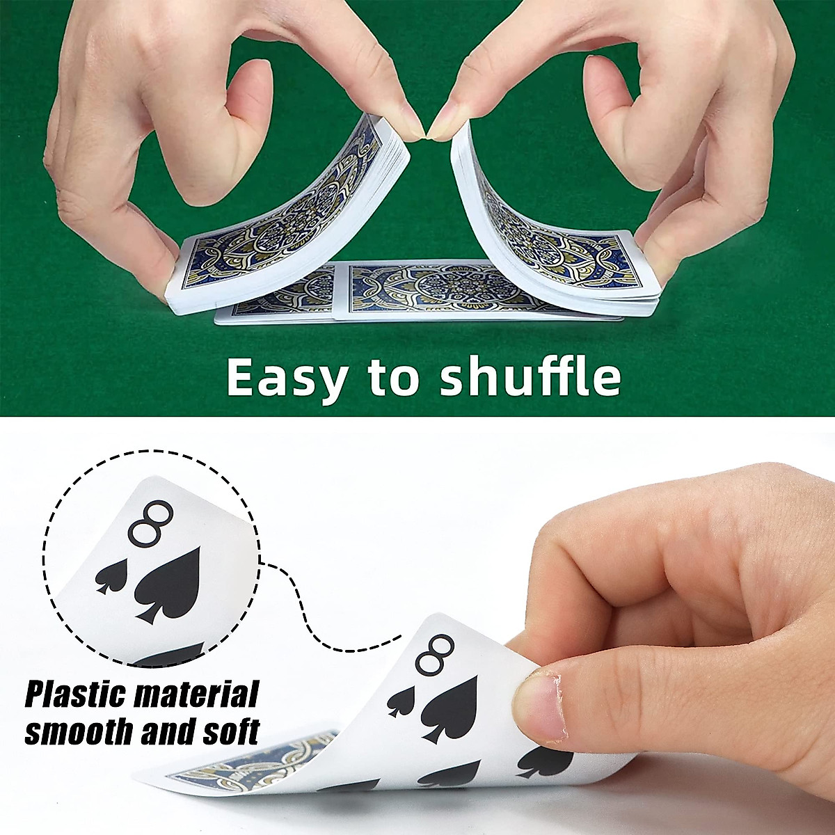 Neasyth Waterproof Plastic Playing Cards,Decks of Cards 2 Pack, for Magic Props, Pool Beach Water Card Games (Size:3.43inch*2.24inch)