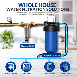 SimPure Whole House Water Filtration System, Big Filter Housing Blue for Whole Home Water Filtration, with 10" x 4.5" CTO Filter