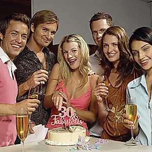 1 PCS 30 & Fabulous Cake Topper Glitter Thirty and Fabulous Cake Toppers Happy 30th Birthday Cake Pick for 30th Wedding Anniversary Birthday Party Cake Decorations Supplies Rose Gold