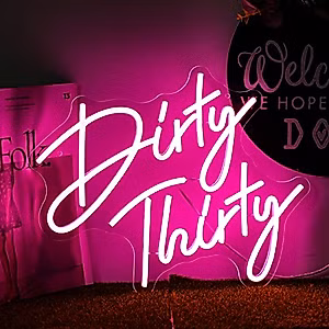 Alkkign Dirty Thirty Neon Sign 30th Birthday Party Neon Signs Dimmable Pink Letter LED Neon Lights USB Powered with Switch for Bedroom Wall Decor Bar Club Hotel Restaurant Party Wall Hanging Decoration