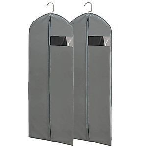 Kimmama Long Garment Bags for Hanging Clothes,Dress Bags for Gowns,Garment Protector Cover for Hanging Wedding Dress,Suit,Dance Costumes,Coat,Brides Maids Dress,23.6" x 65",Pack of 2